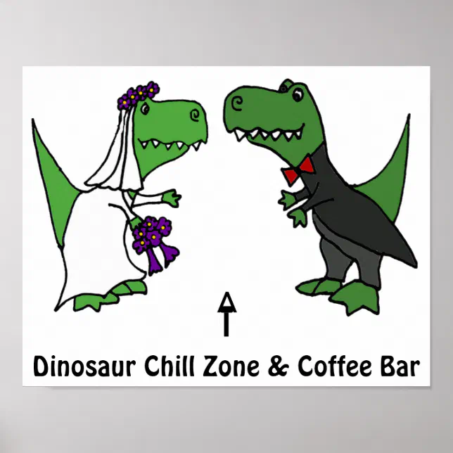 Funny T-rex Dinosaur Bride and Groom Poster | Zazzle