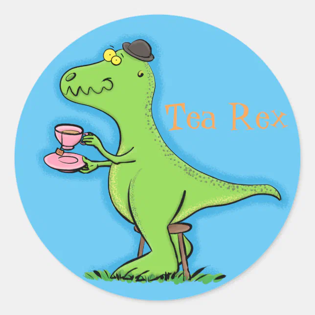 Funny T rex dinosaur cartoon Classic Round Sticker | Zazzle