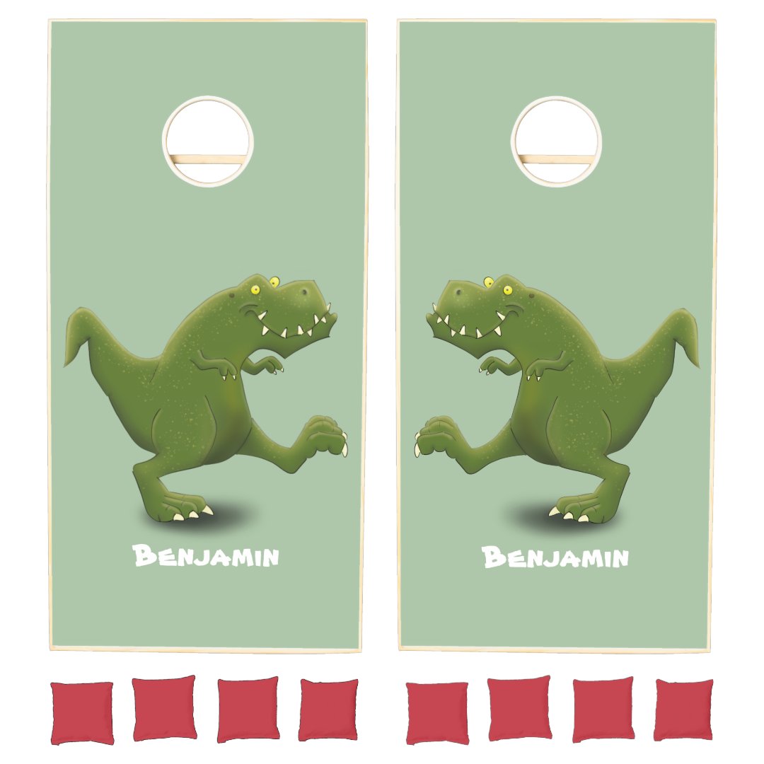Funny T rex dinosaur cartoon humor Cornhole Set | Zazzle