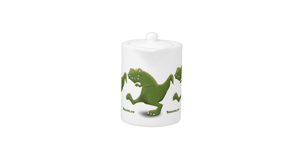 Funny T rex dinosaur cartoon humor Teapot | Zazzle