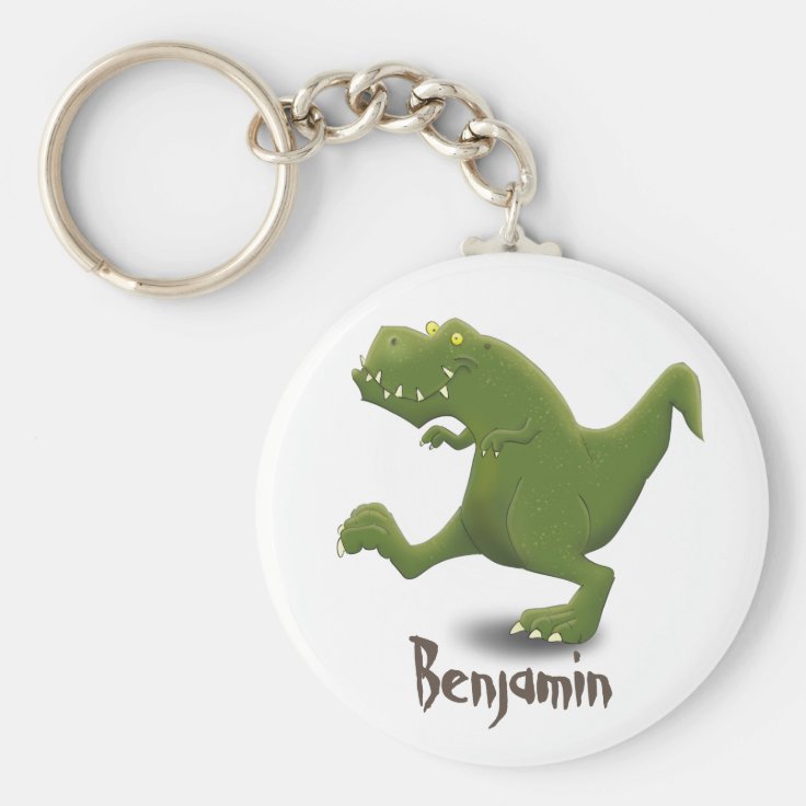 Funny t rex dinosaur cartoon illustration keychain | Zazzle