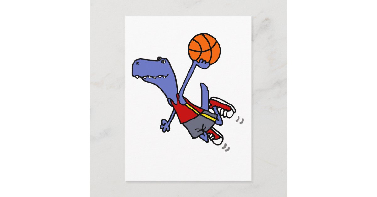 Funny T-rex Dinosaur Playing Basketball Postcard | Zazzle