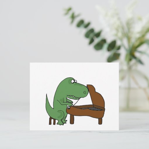 Funny T-Rex Dinosaur Playing Piano Postcard | Zazzle