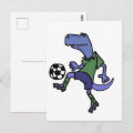 Funny T-rex Dinosaur Playing Soccer Cartoon Postcard | Zazzle
