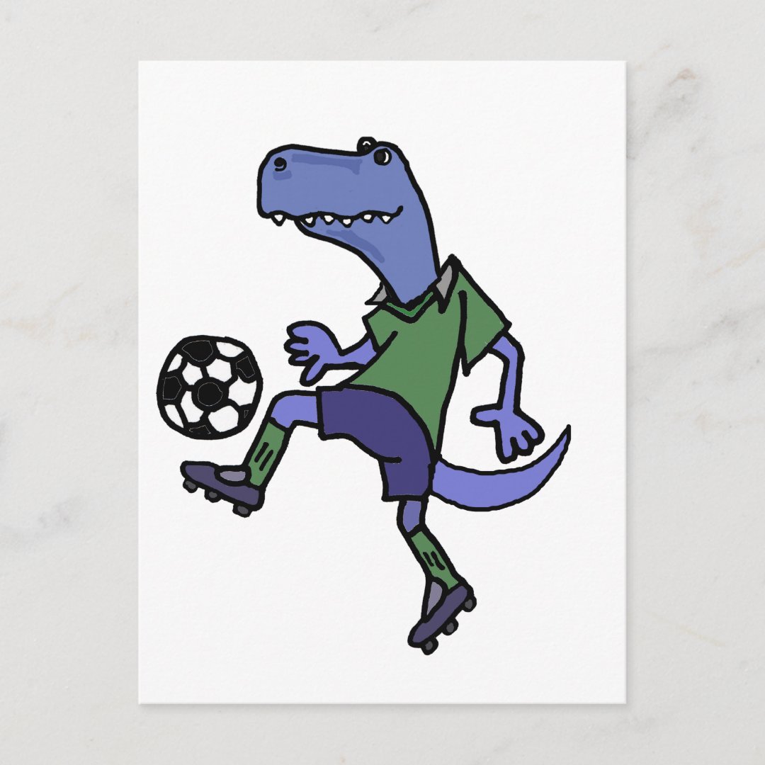 Funny T-rex Dinosaur Playing Soccer Cartoon Postcard | Zazzle