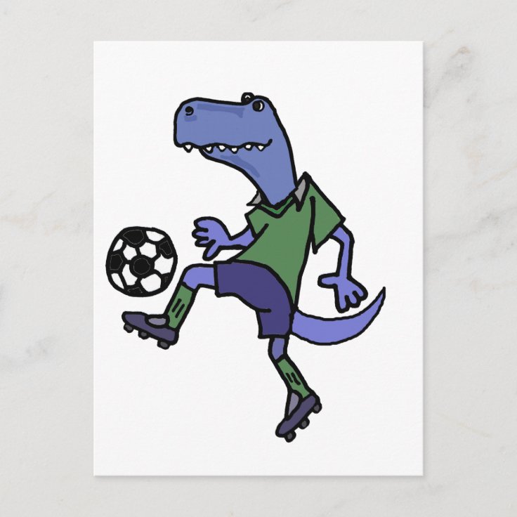 Funny T-rex Dinosaur Playing Soccer Cartoon Postcard | Zazzle