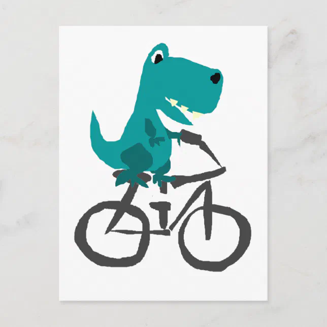 Funny T-rex Dinosaur Riding Bicycle Cartoon Postcard | Zazzle