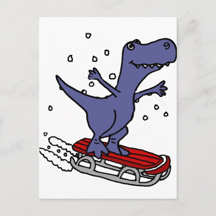 Funny T-rex Dinosaur Sledding Cartoon Postcard | Zazzle.com