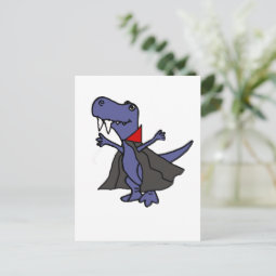 Funny T-rex Dinosaur Vampire Cartoon Postcard | Zazzle