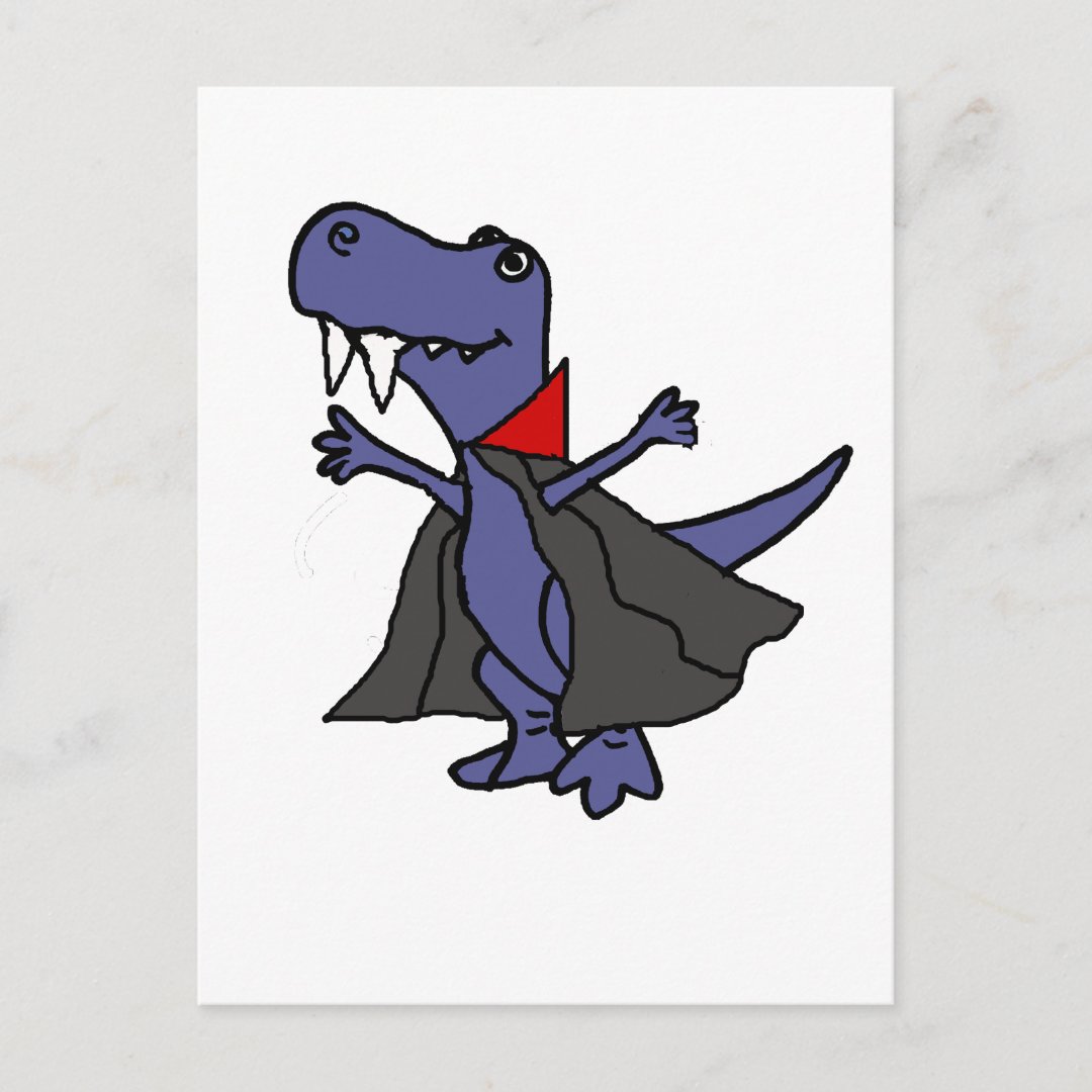 Funny T-rex Dinosaur Vampire Cartoon Postcard | Zazzle