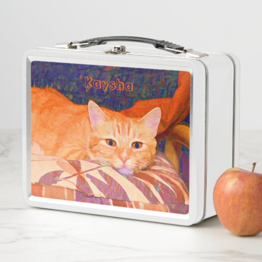 Funny Tabby Cat Bright Orange Cute Metal Lunch Box | Zazzle