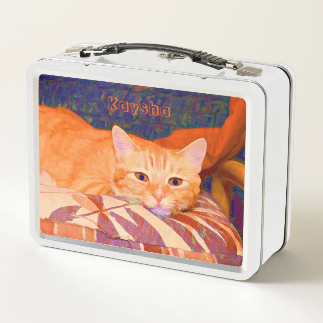 Funny Tabby Cat Bright Orange Cute Metal Lunch Box | Zazzle