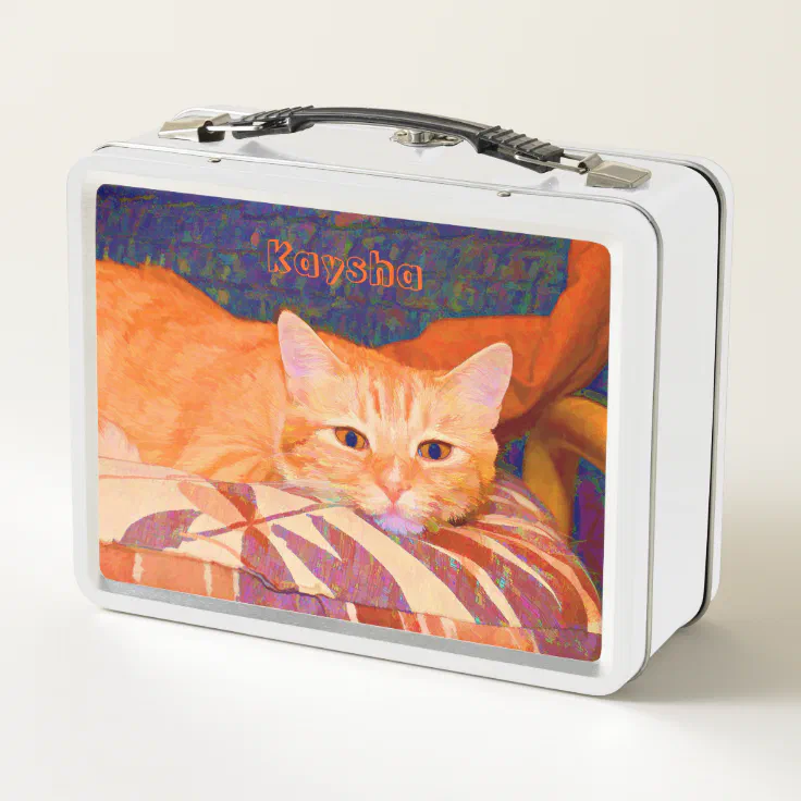 Funny Tabby Cat Bright Orange Cute Metal Lunch Box | Zazzle