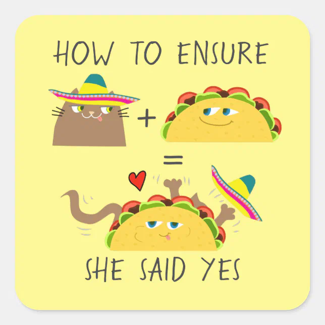Funny Taco Square Sticker | Zazzle