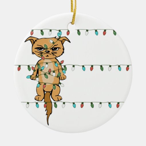 Funny Tangled Grumpy Holiday Cat Christmas Tree Ceramic Ornament | Zazzle