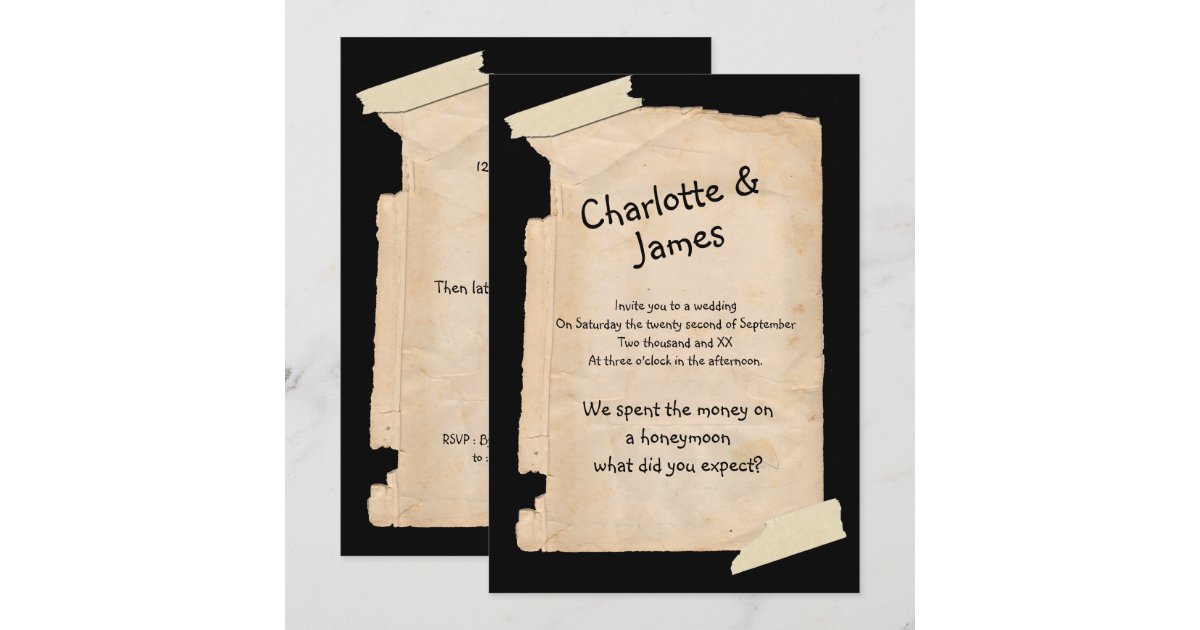 Funny Tatty Paper Humor Wedding Invitation | Zazzle
