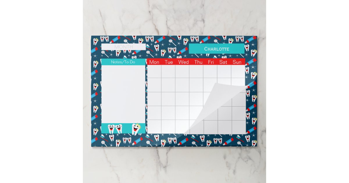 Funny Teeth Dentist Personalized Monthly Calendar Paper Pad | Zazzle