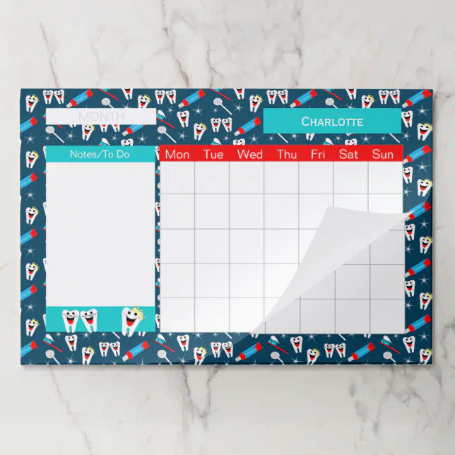 Funny Teeth Dentist Personalized Monthly Calendar Paper Pad | Zazzle