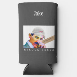 Funny Tesla Portrait Seltzer Can Cooler | Zazzle