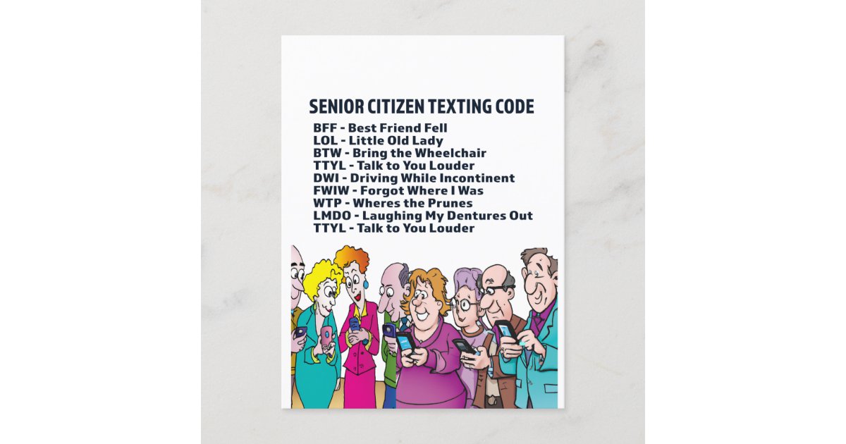 Funny Texting for Seniors Postcard | Zazzle