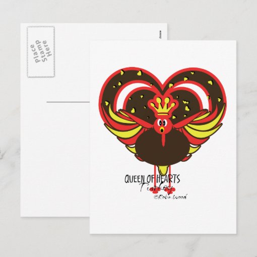 Funny thanksgiving cartoon turkeys - queen hearts holiday postcard | Zazzle