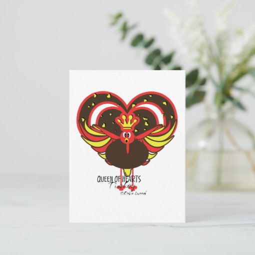 Funny thanksgiving cartoon turkeys - queen hearts holiday postcard | Zazzle