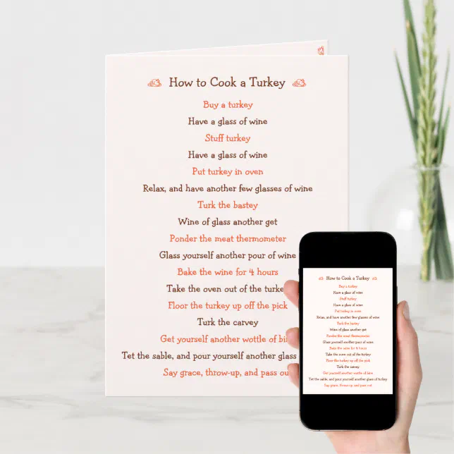 Funny Thanksgiving How To Cook Turkey Recipe Holiday Card | Zazzle
