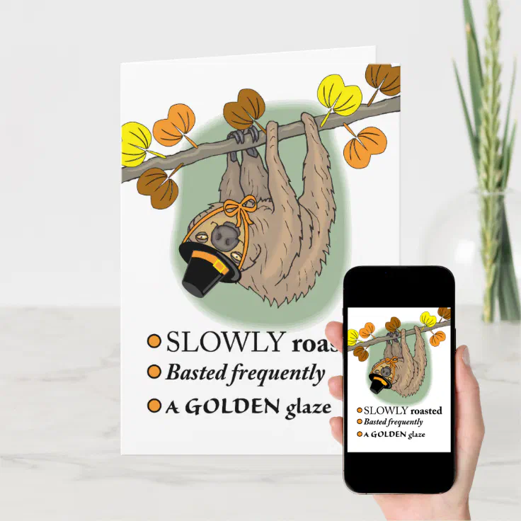 Funny Thanksgiving, Sloth with Pilgrim Hat Holiday Card | Zazzle