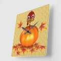 Funny Thanksgiving Turkey in Pumpkin Square Wall Clock | Zazzle