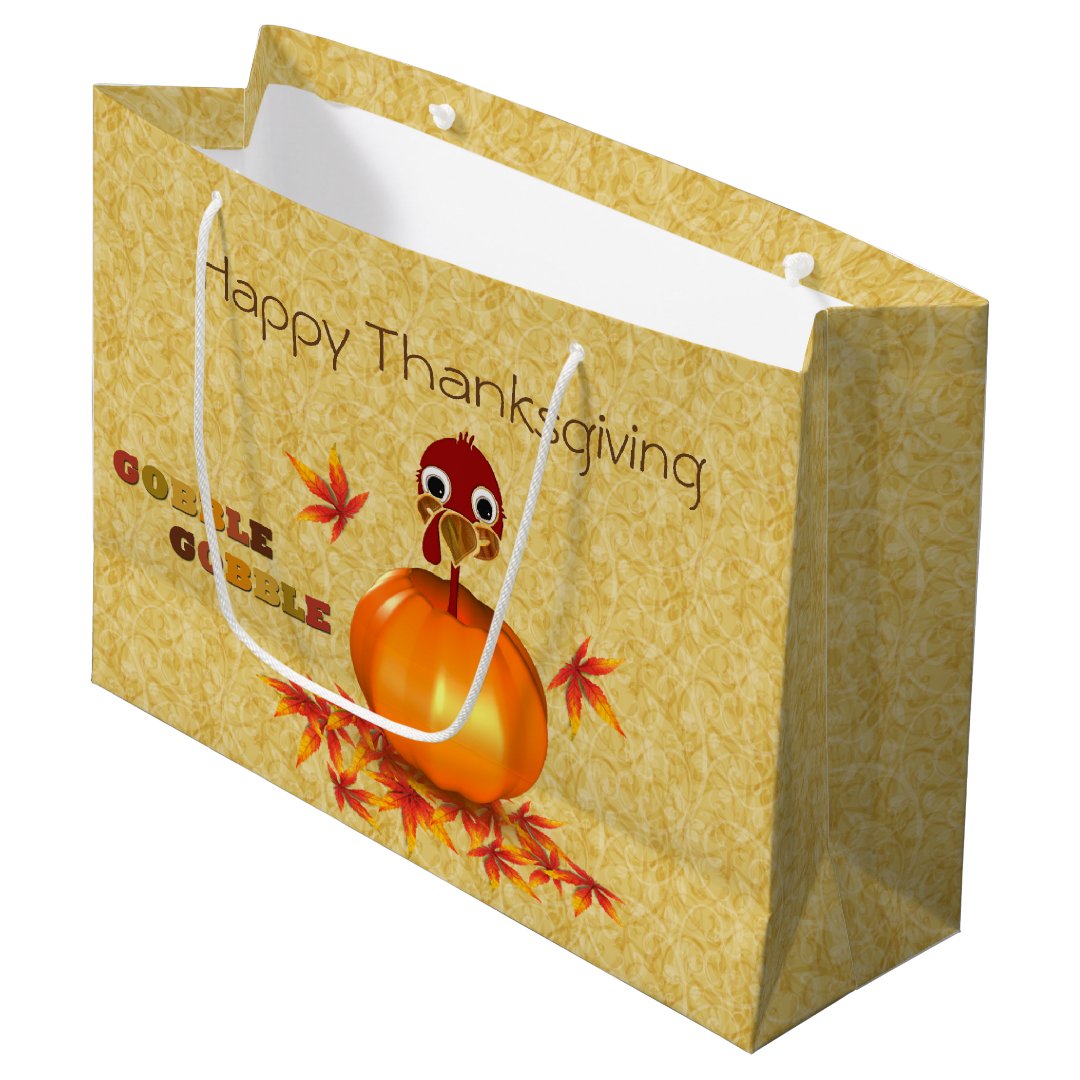 Funny Thanksgiving Turkey Pumpkin Large Gift Bag | Zazzle
