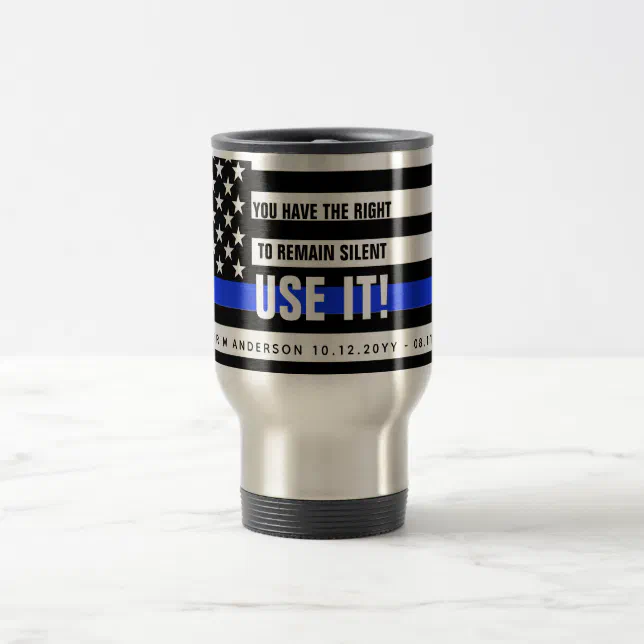 FUNNY Thin Blue Line US Flag Police Officer Gift Travel Mug | Zazzle