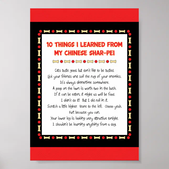 Funny Things I Learned From My Chinese Shar-Pei Poster | Zazzle