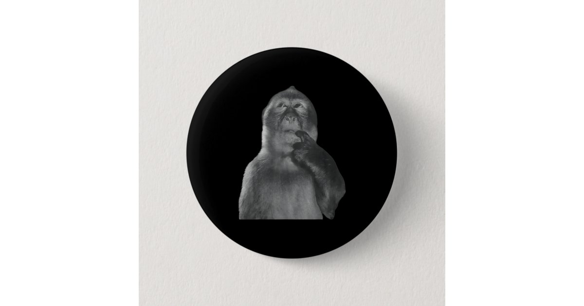 Funny Thinking Monkey Meme Curious Ape Brainrot Button | Zazzle