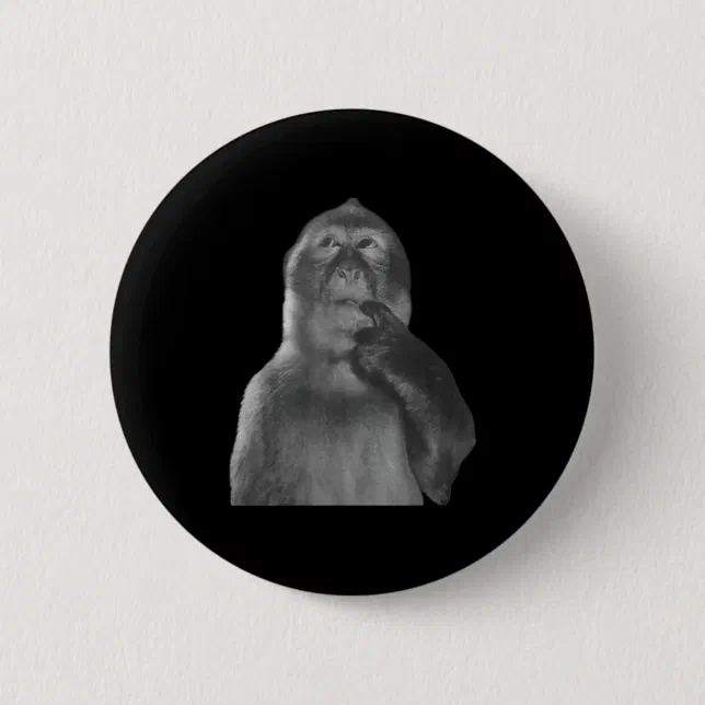 Funny Thinking Monkey Meme Curious Ape Brainrot Button | Zazzle