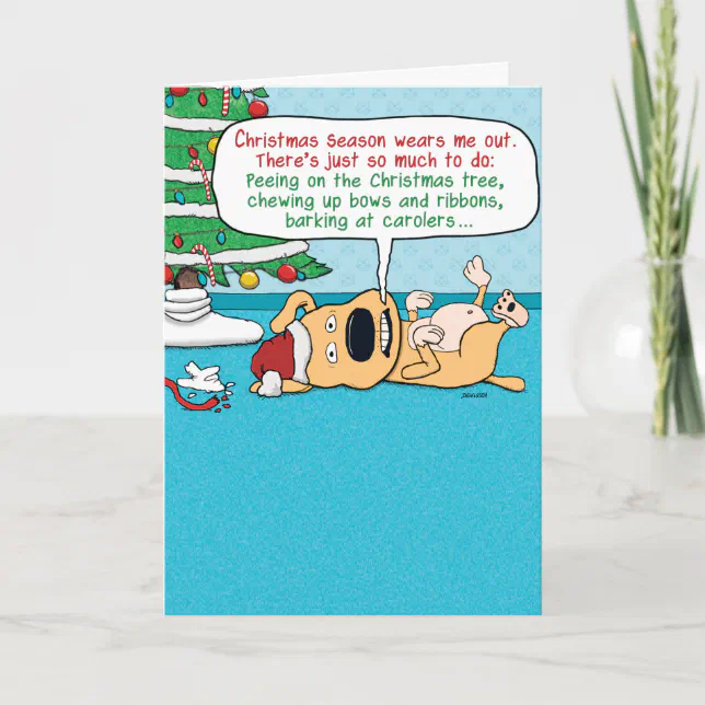Funny Tired Dog Christmas Holiday Card | Zazzle
