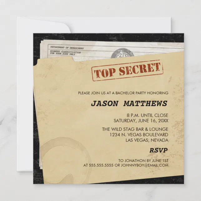 Funny Top Secret Bachelor Party Invitations | Zazzle