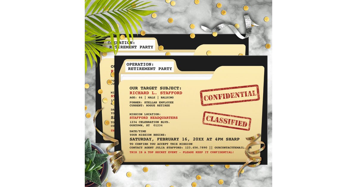 Funny Top Secret Files Surprise Retirement Party Invitation | Zazzle