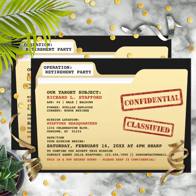 Funny Top Secret Files Surprise Retirement Party Invitation | Zazzle