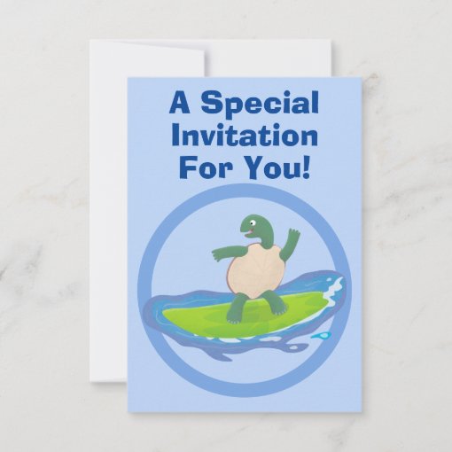 Funny tortoise wave surfing cartoon invitation | Zazzle