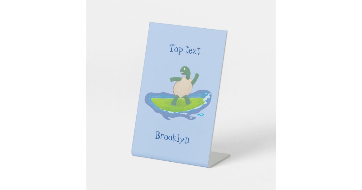 Funny tortoise wave surfing cartoon pedestal sign | Zazzle