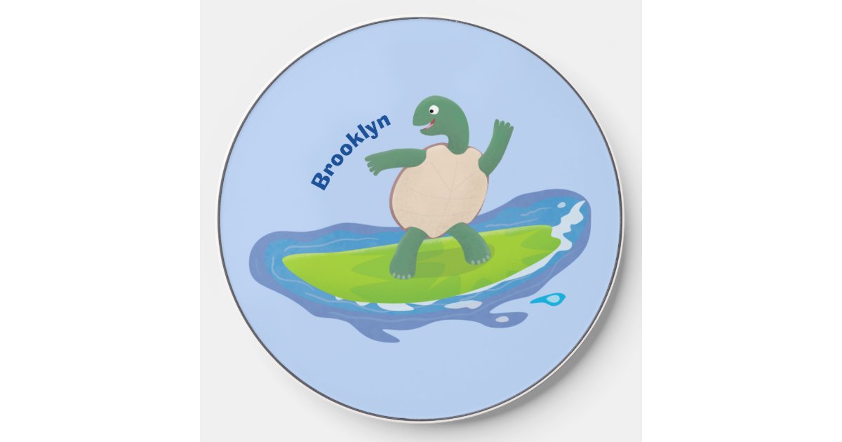 Funny tortoise wave surfing cartoon wireless charger | Zazzle
