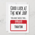 Funny 'Traitor Badge' Coworker Leaving Thank You Card | Zazzle