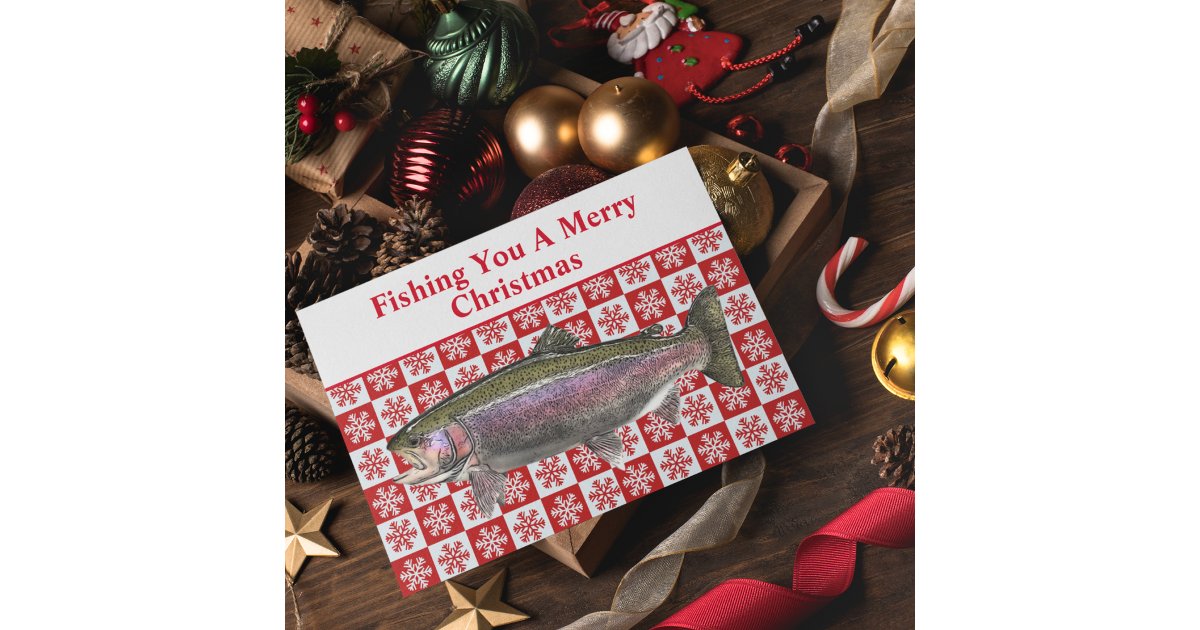 Funny Trout Fishing Pun Christmas Festive Custom Holiday Card | Zazzle