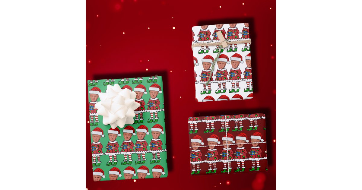 Funny Trump Elf Custom Face photo Elf Christmas Wrapping Paper Sheets ...