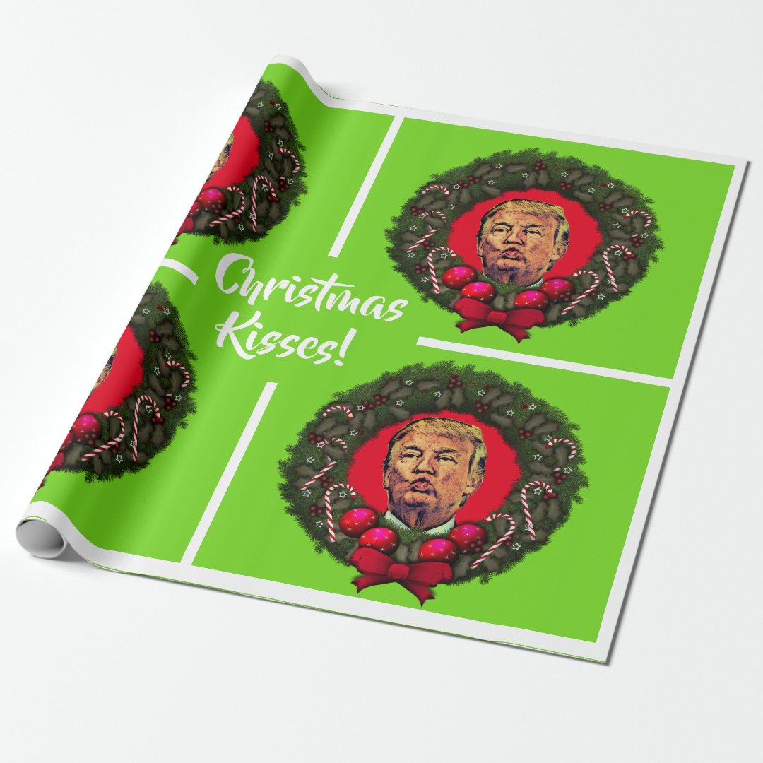 Funny Trump Pucker "Christmas Kisses" Wrapping Paper | Zazzle