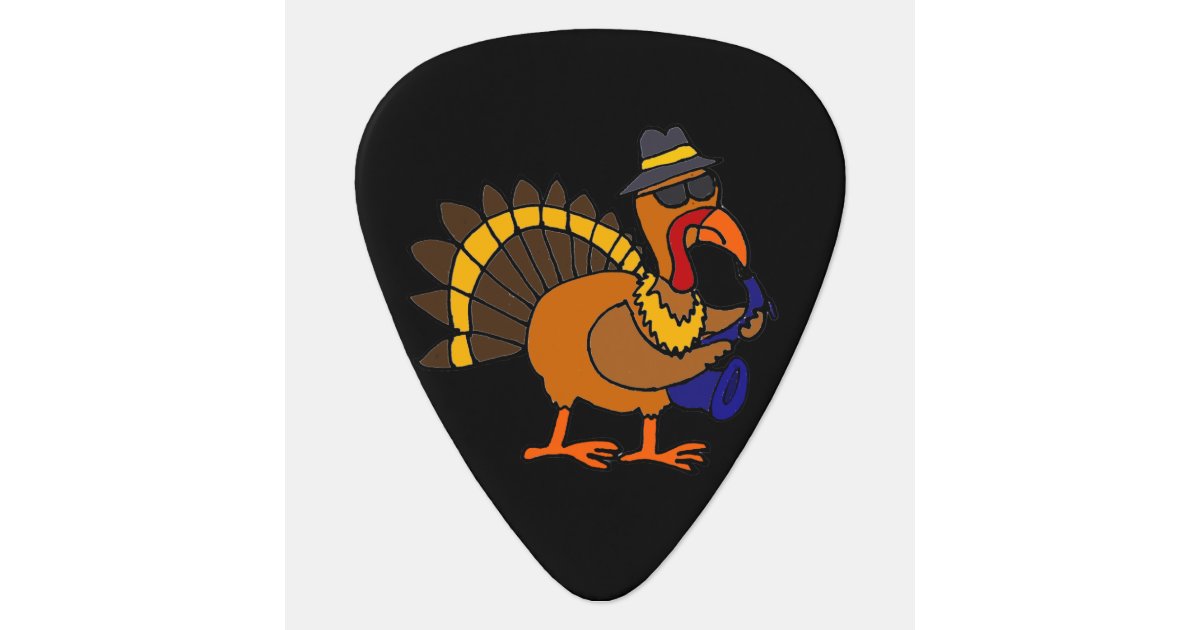 Funny Turkey Playing Saxophone Guitar Pick | Zazzle