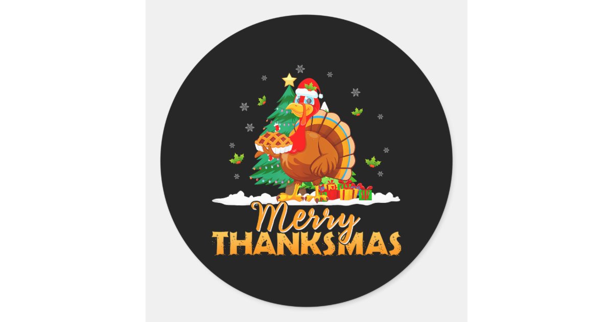 Funny Turkey Santa Merry Thanksmas Christmas Classic Round Sticker | Zazzle
