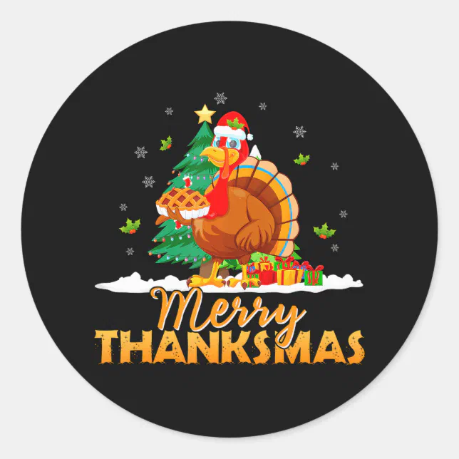 Funny Turkey Santa Merry Thanksmas Christmas Classic Round Sticker | Zazzle