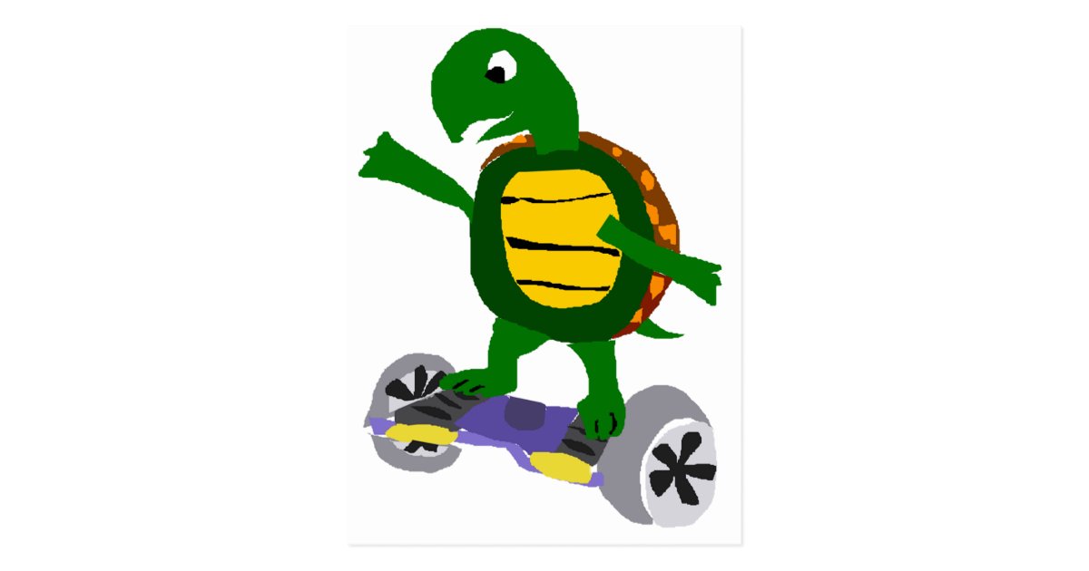Funny Turtle on Hoverboard Original Art Postcard | Zazzle.com