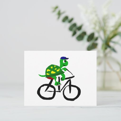 Funny Turtle Riding Bicycle Postcard | Zazzle